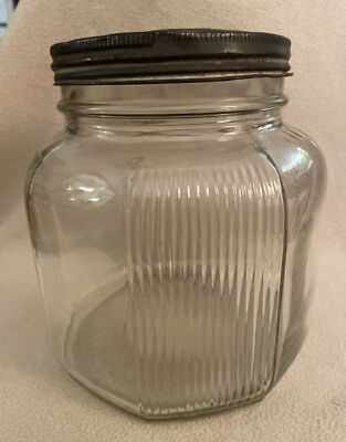 Vintage HOOSIER GLASS CANISTER JAR Octagon PANELED Ribbed OWENS ...