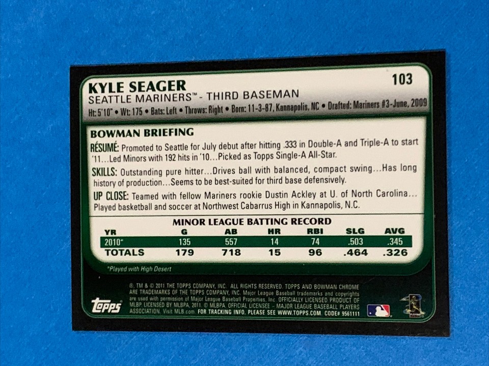 2011 Bowman Chrome Kyle Seager Rookie #103 Seattle Mariners RC | eBay