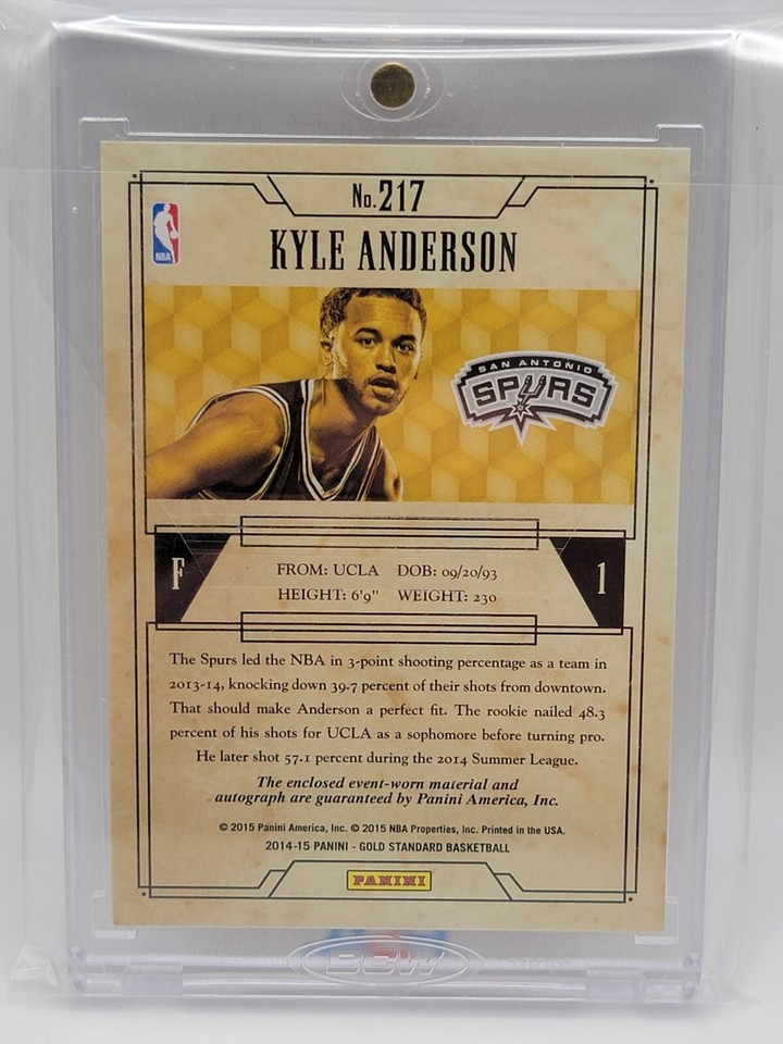 2014-15 Gold Standard Kyle Anderson Rookie Patch Autograph Auto RC ...