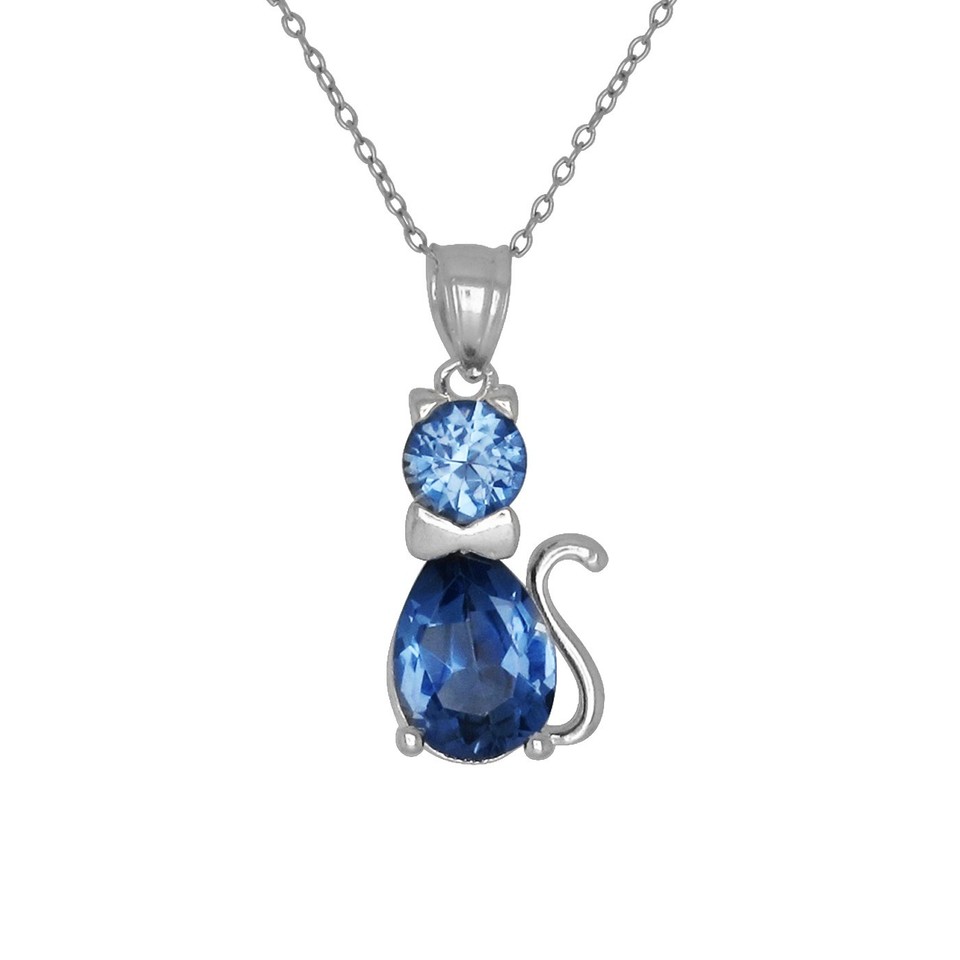 Sterling Silver Cute Cat With Birthstones, Kitten Charm Pendant | Made ...