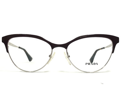 PRADA Eyeglasses Frames VPR 55S UF6-1O1 Brown Silver Cat Eye Full Rim ...