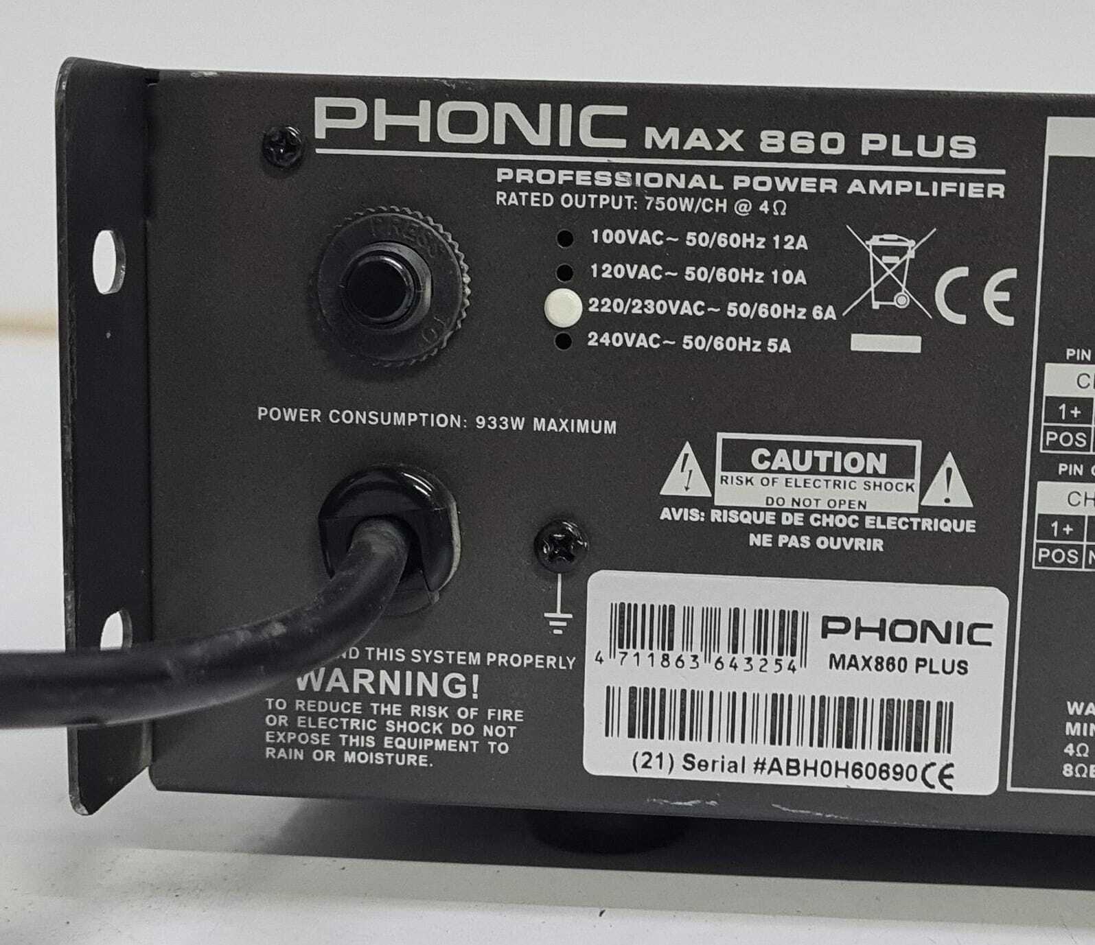 PHONIC MAX 860 Plus Professional Power Amplifier 2 Channel | eBay