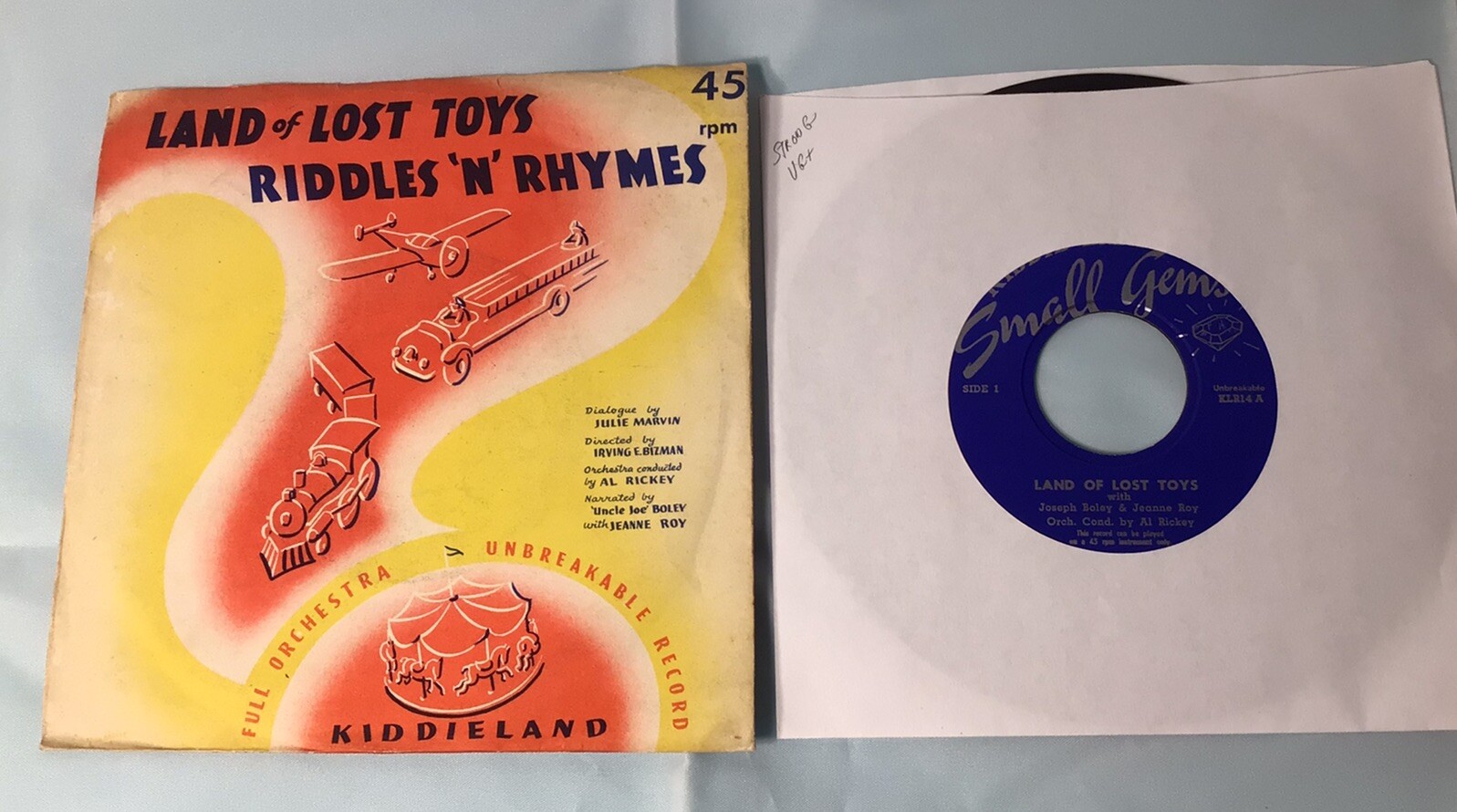 45 RPM "LAND OF LOST TOYS/RIDDLES 'N' RHYMES" - NARRATED BY "UNCLE JOE ...