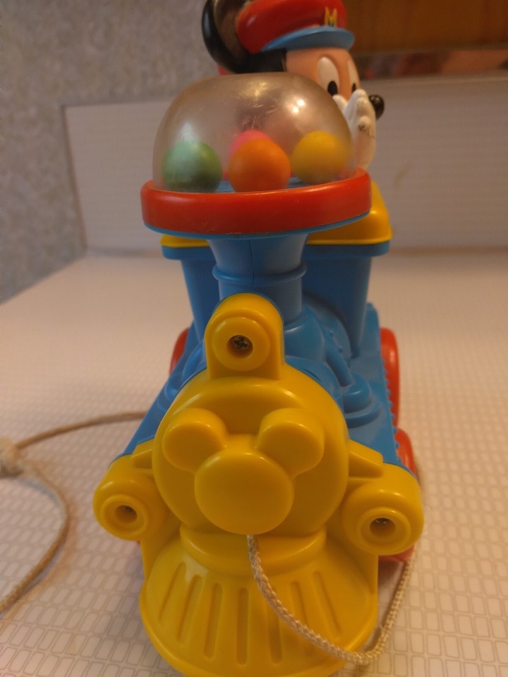 Vintage Walt Disney Mickey Mouse Popping Ball Pull Toy Train | eBay