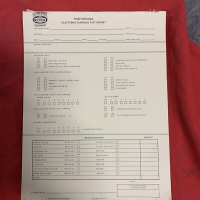 NOS Ford Rotunda Dealer Service Test Report Vintage FoMoCo Autolite ...