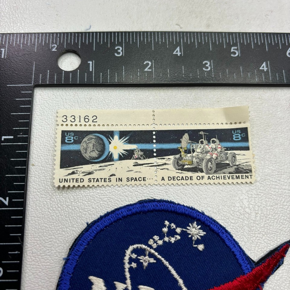 1 NASA Space Patch + TWO 8¢ POSTAGE STAMPS Space Theme (Backs Rough ...