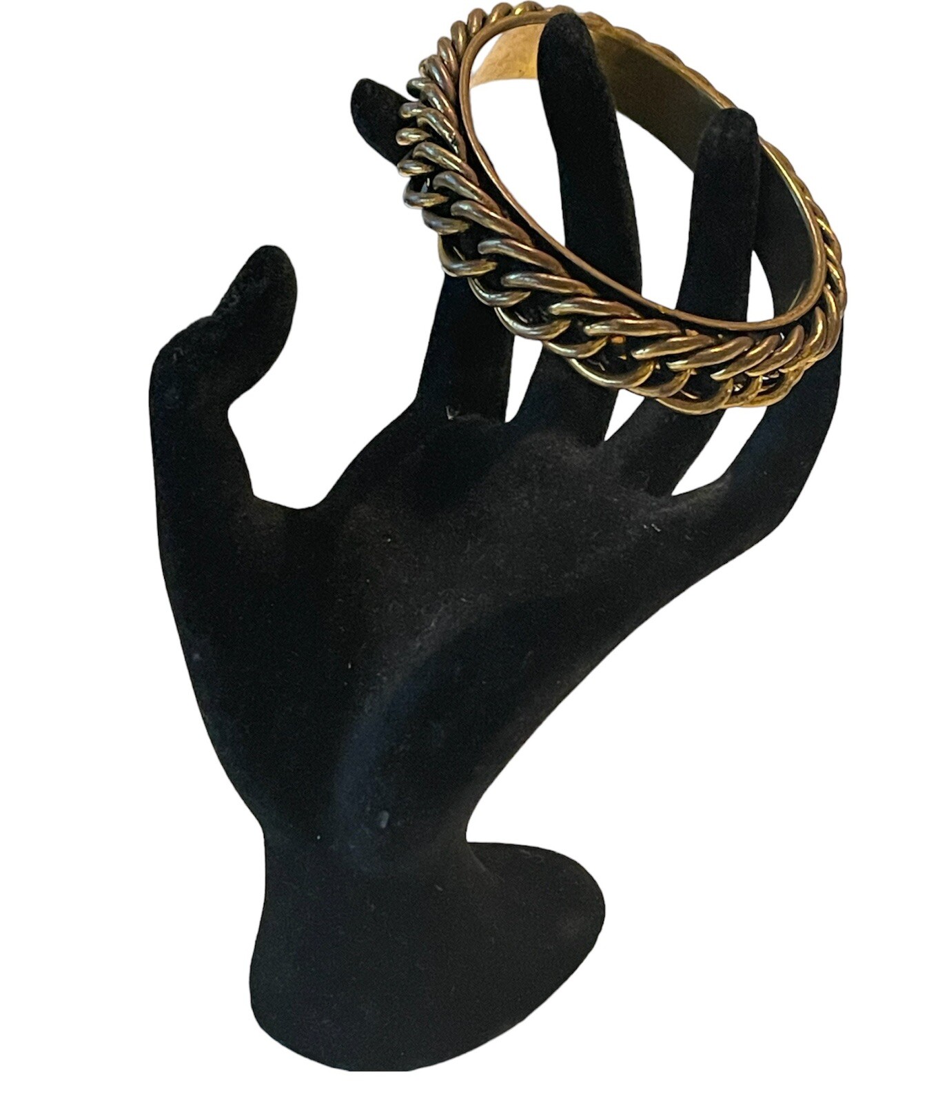 Bronze Chain Link Bracelet Heavy 2.5 oz Braided Bangle - Gem