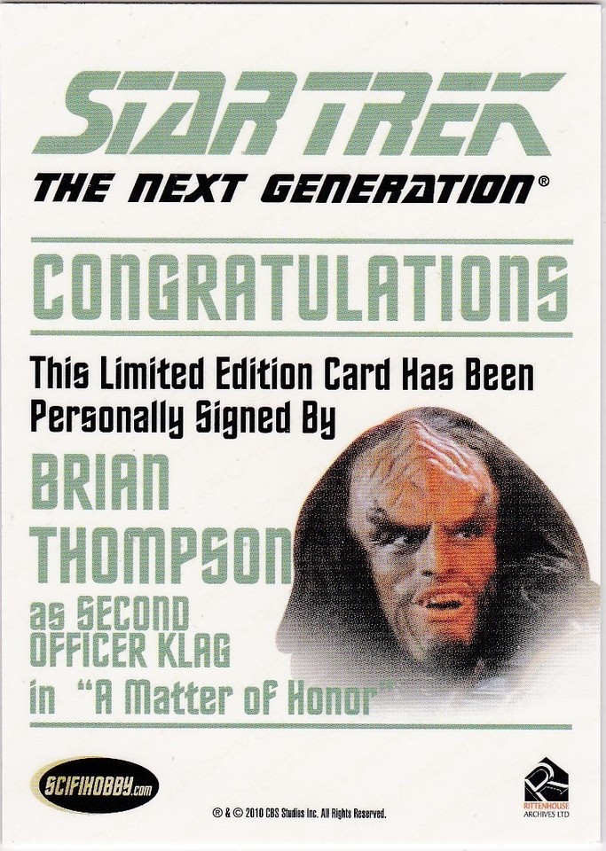 STAR TREK TNG HEROES & VILLAINS BRIAN THOMPSON SECOND OFFICER KLAG ...