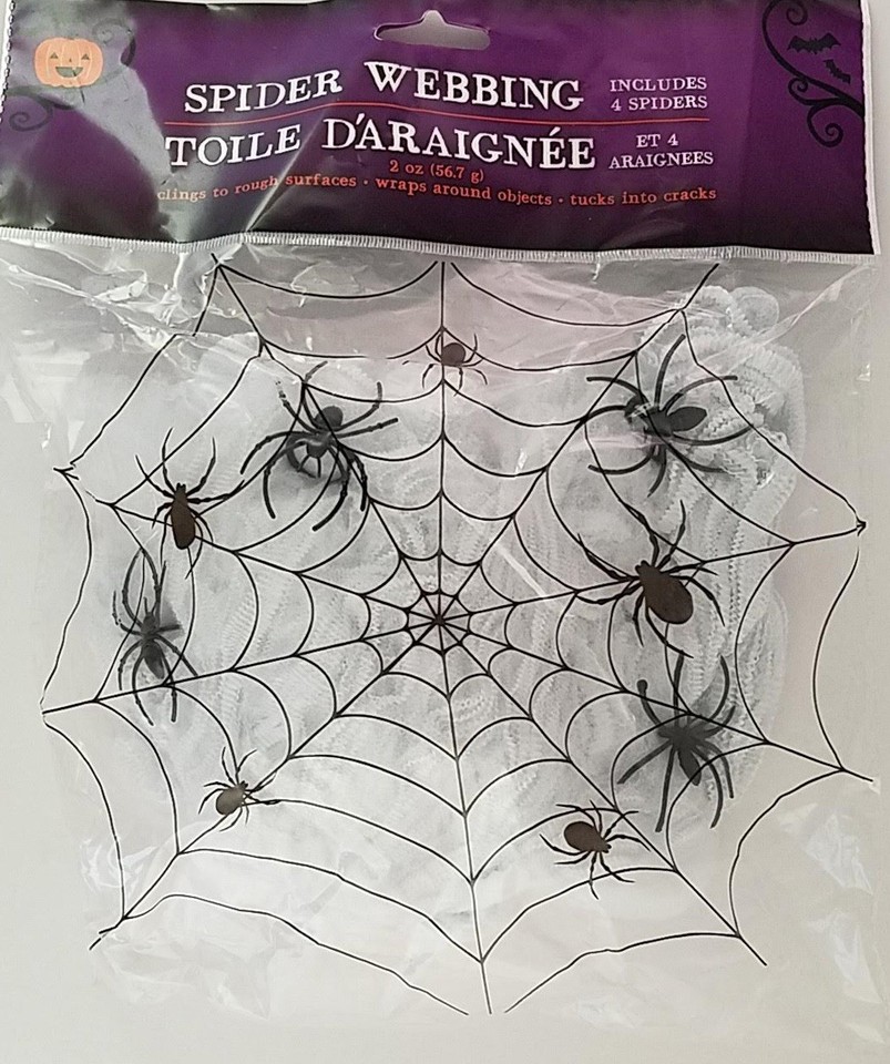 Halloween Spider Webbing with 4 Plastic Spiders, 2-oz. Bags | eBay