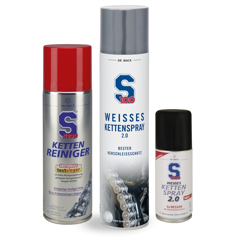 S100 Weisses Kettenspray 400ml + 100ml mit Kettenreiniger 300ml von Dr ...