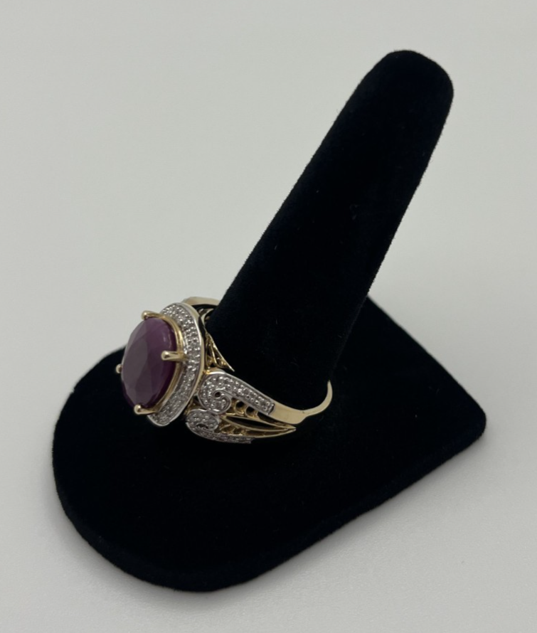 Chuck Clemency 14K Yellow Gold Ruby Halo Ring Size 8 Diamond Chip ...
