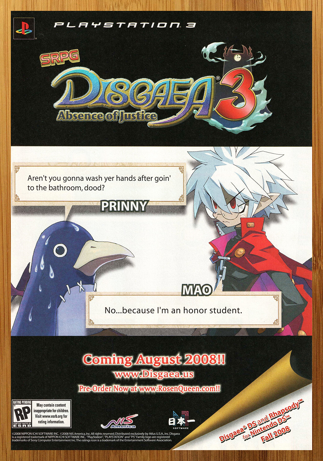2008 Disgaea 3: Absence of Detention PS3 Print Ad/Poster Official RPG ...