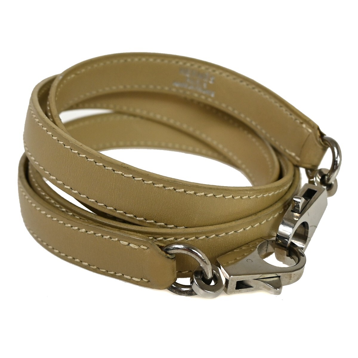 HERMES Logo Shoulder Strap Box Calf Leather Beige Sil… - Gem