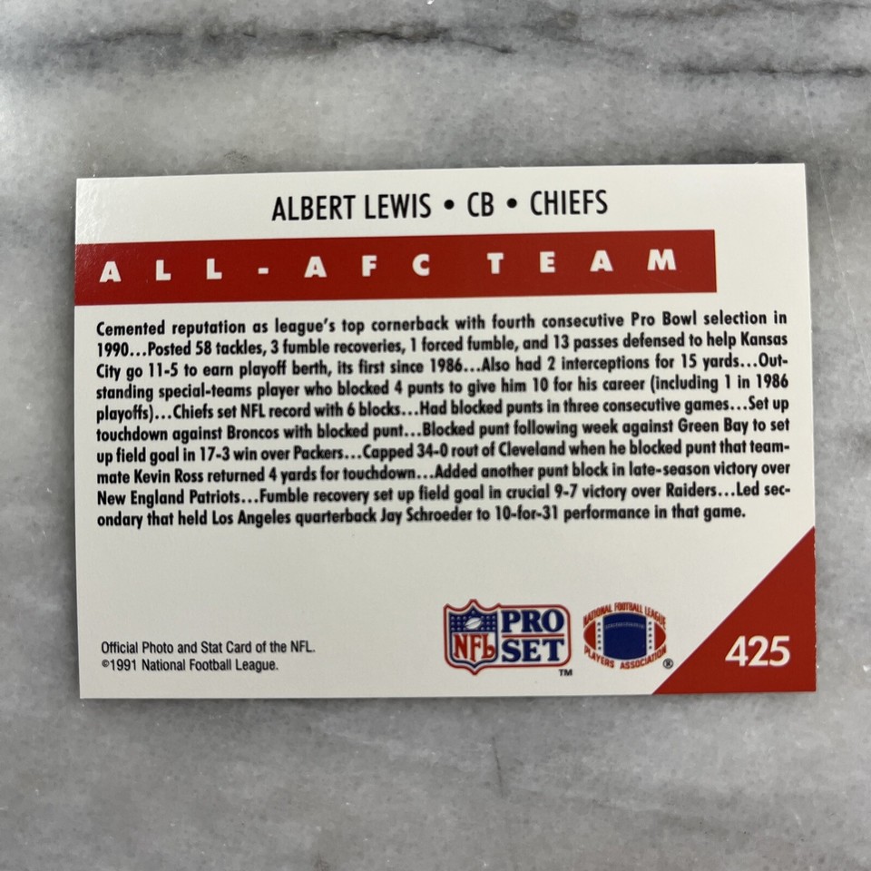 Albert Lewis - Kansas City Chiefs Cornerback - 29 NFL Football 1991 Pro ...