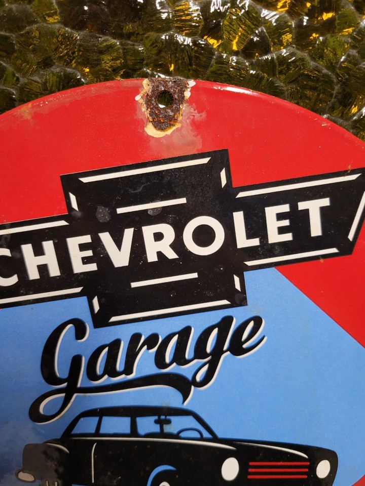 VINTAGE CHEVROLET PORCELAIN SIGN GARAGE SERVICE REPAIR CHEVY DEALER CAR ...