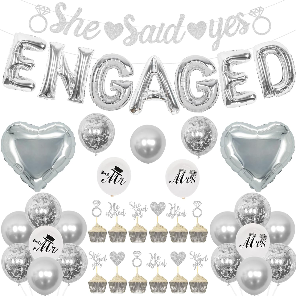 Engagement Party Decorations Silver - She Said Yes Banner, Glitter He ...