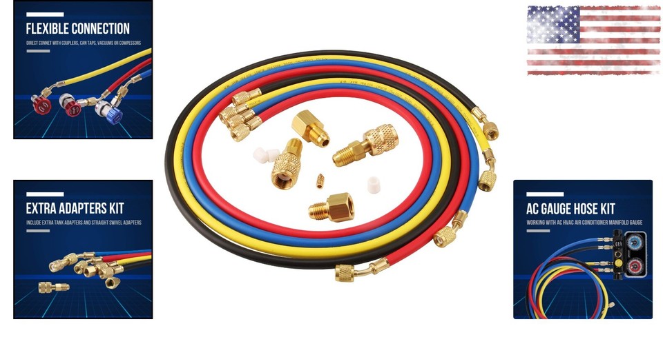 Versatile 4-Piece AC Manifold Gauge Hose Kit - Fits Multiple ...