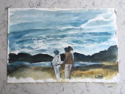 TOOBY BURTON YELLOWSTONE ARTIST SEASCAPE OCEAN SCENE WITH PEOPLE ON ...