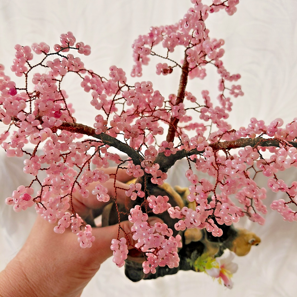 Cherry Blossom Glass Bead Copper Wire Tree Sculpture Artisan Handmade ...