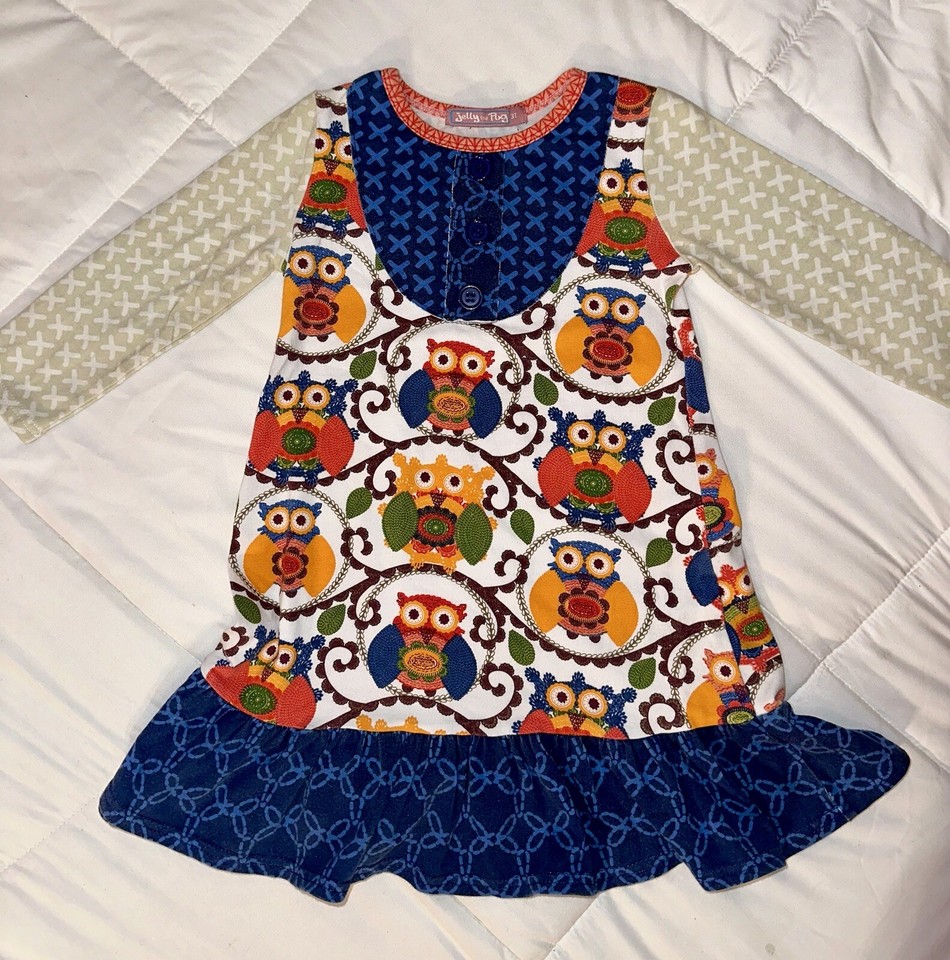 Jelly The Pug Outfit 3pc Owls Leggings Long Sleeve Top 3T Orange Blue ...