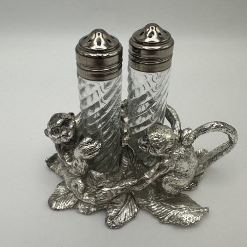 Vintage 1999 Signed Arthur Court Silver Monkey Holder w/ Salt & Pepper ...
