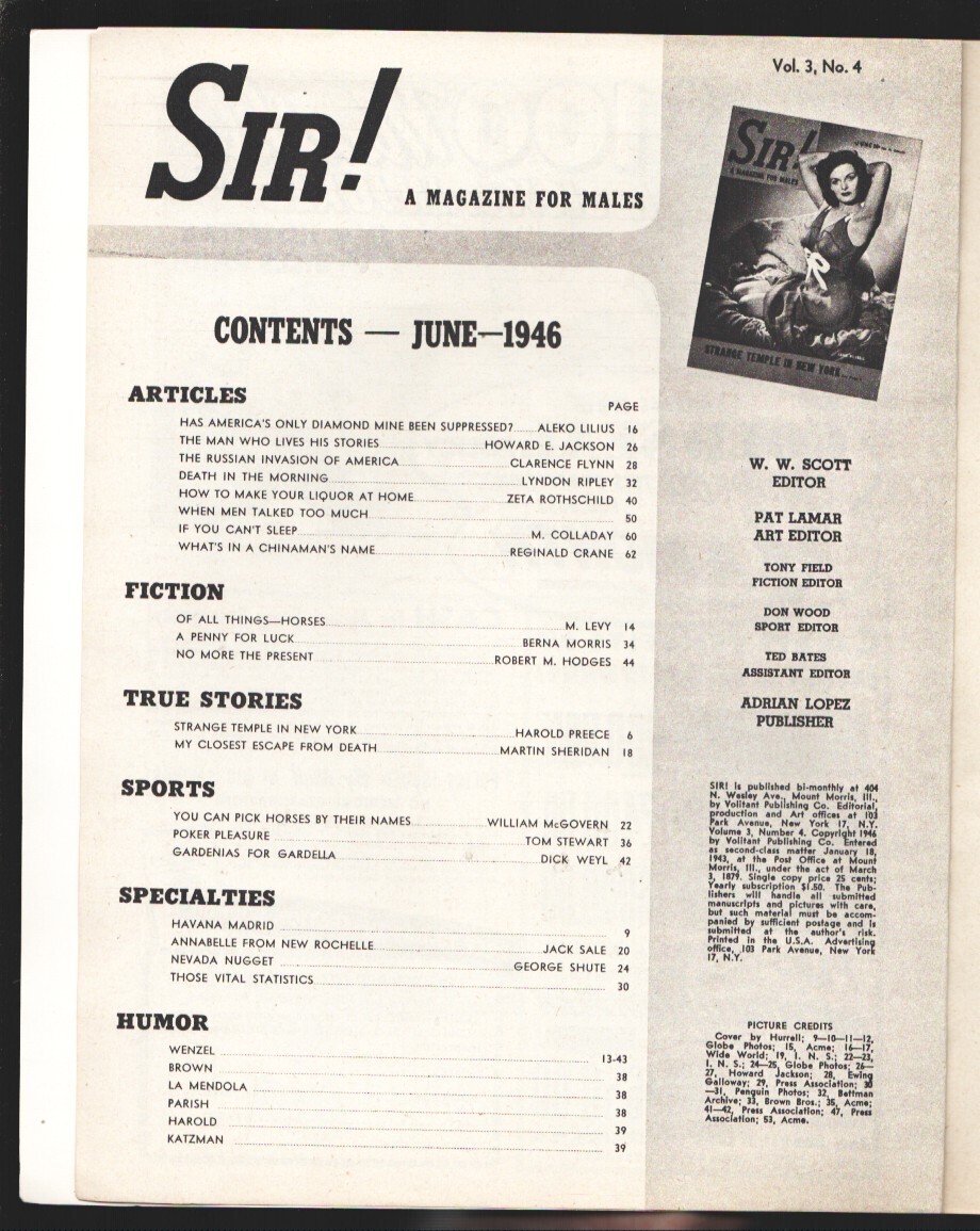 Sir! 6/1946-Jane Russell cover-Cheesecake pix-pulp fiction-psychic ...