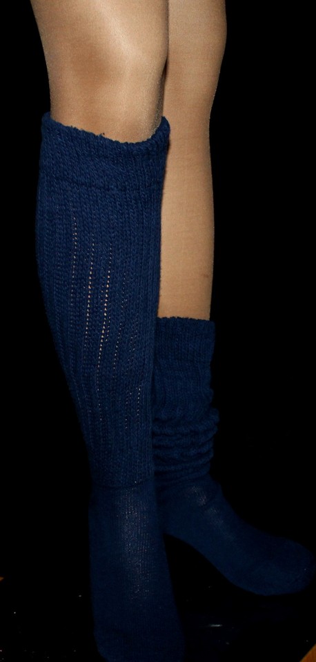 Navy Blue Slouch Socks Scrunchie warm Hooters uniform cozy run school ...