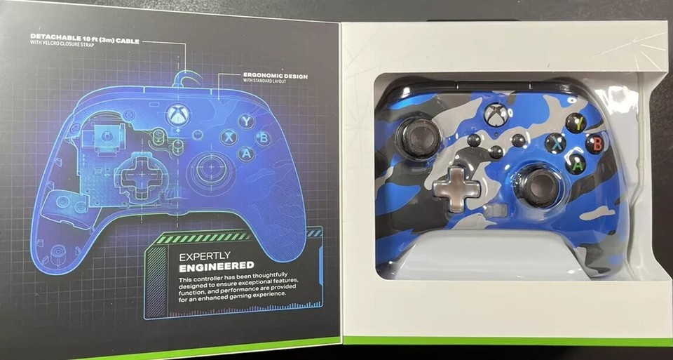 Official XBOX Enhanced Wired Controller [ Metallic Blue Camo Edition ...