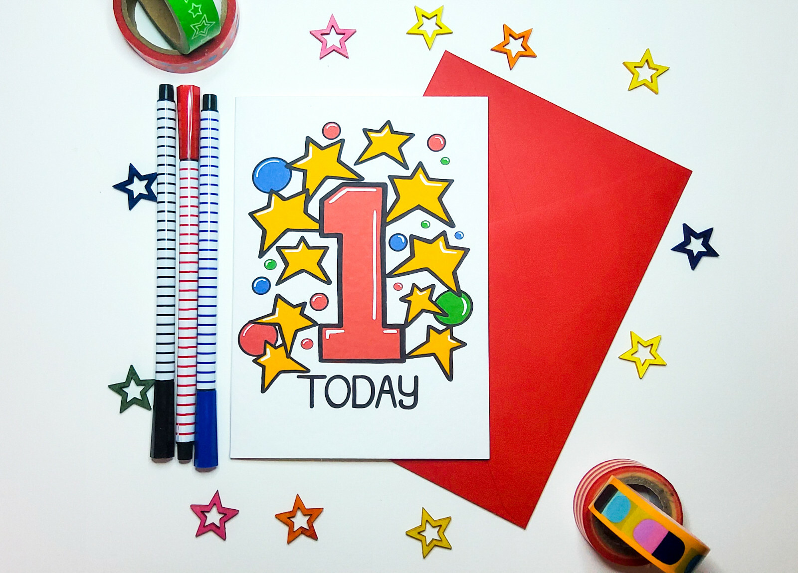 1 ONE TODAY Birthday Card PINK Bubbles 1st Year old card Child Todder ...