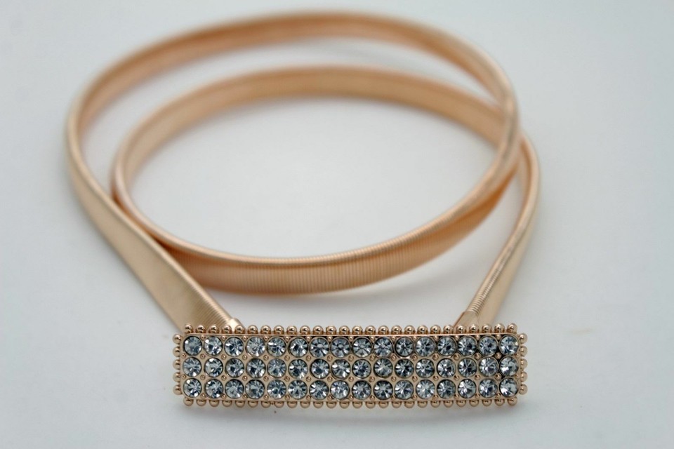 Women Stretch Gold Metal Waistband Bling Party Classy Belt Hip Waist ...