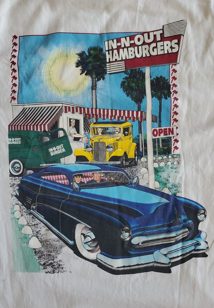 In N Out California T-Shirt White Logo Classic Car Re… - Gem
