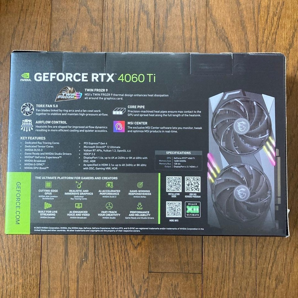 MSI GeForce RTX 4060 Ti GAMING X 16GB GPU Twin Frozr 9 Cooling D ...