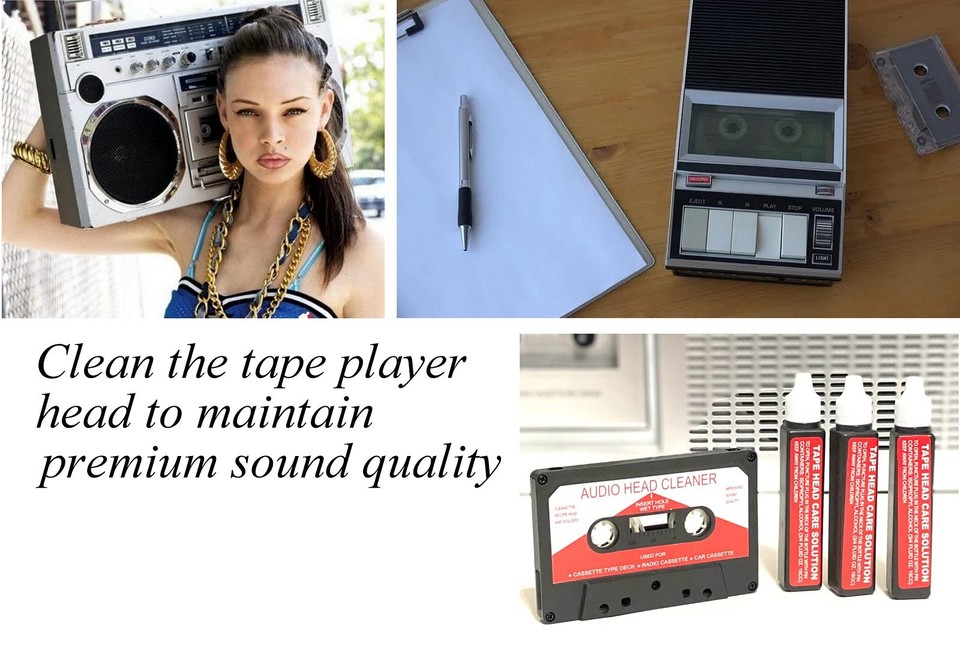 Audio Tape Cassette Head Cleaner W/ 3 Cleaning Fluids Care Wet Mainten ...