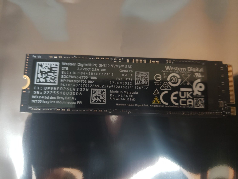 Western Digital 2TB SN810 PCIe 4.0x4 M.2 2280 PCIe NVMe SSD 6600 MB/s ...