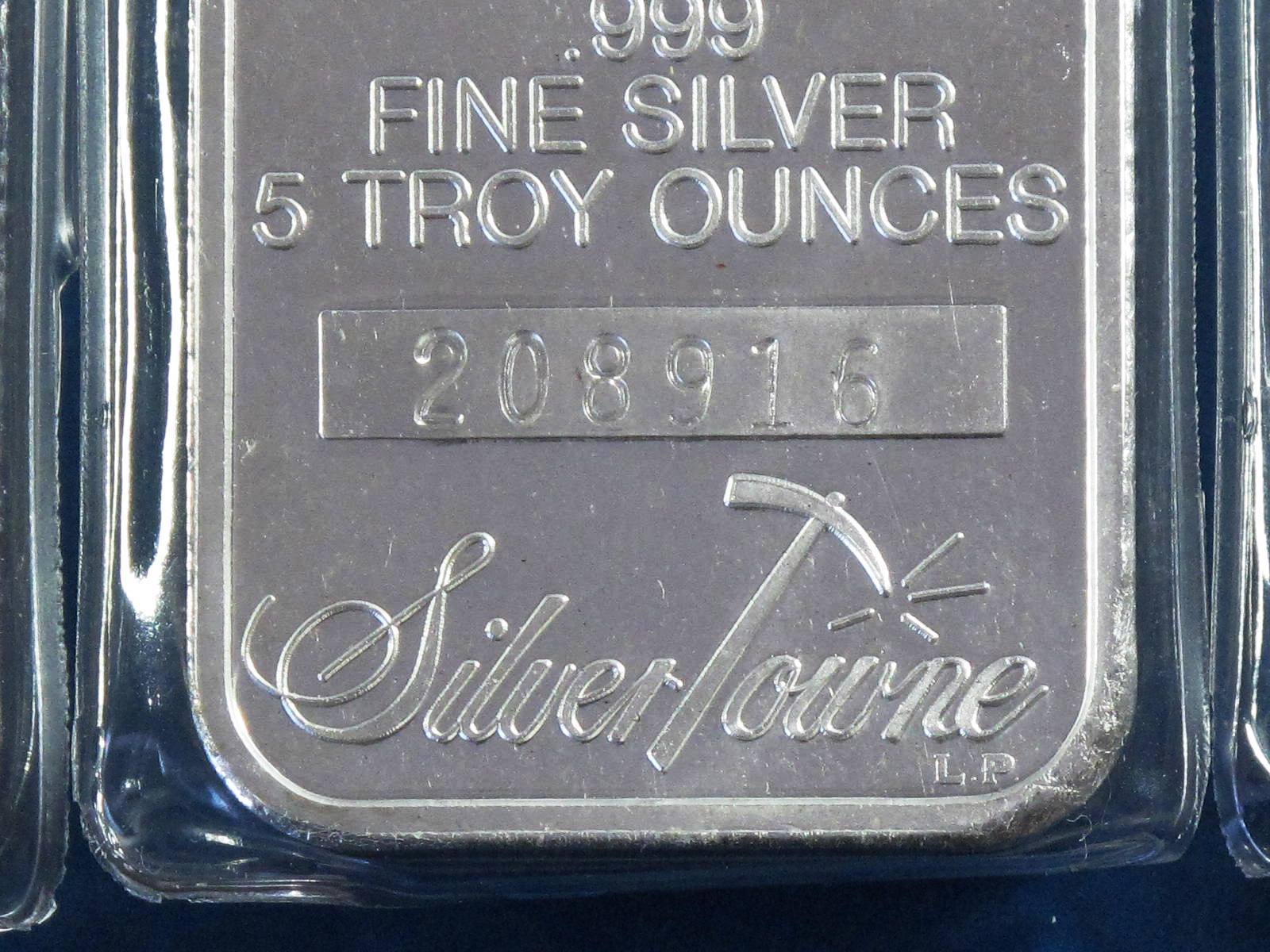 Silvertowne 5oz Silver Bars ALL 3 with same serial #208916 15oz Rare ...