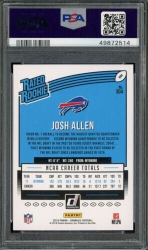 2018 Panini Donruss Josh Allen Rated Rookie RC #304 PSA 10 GEM MINT ...