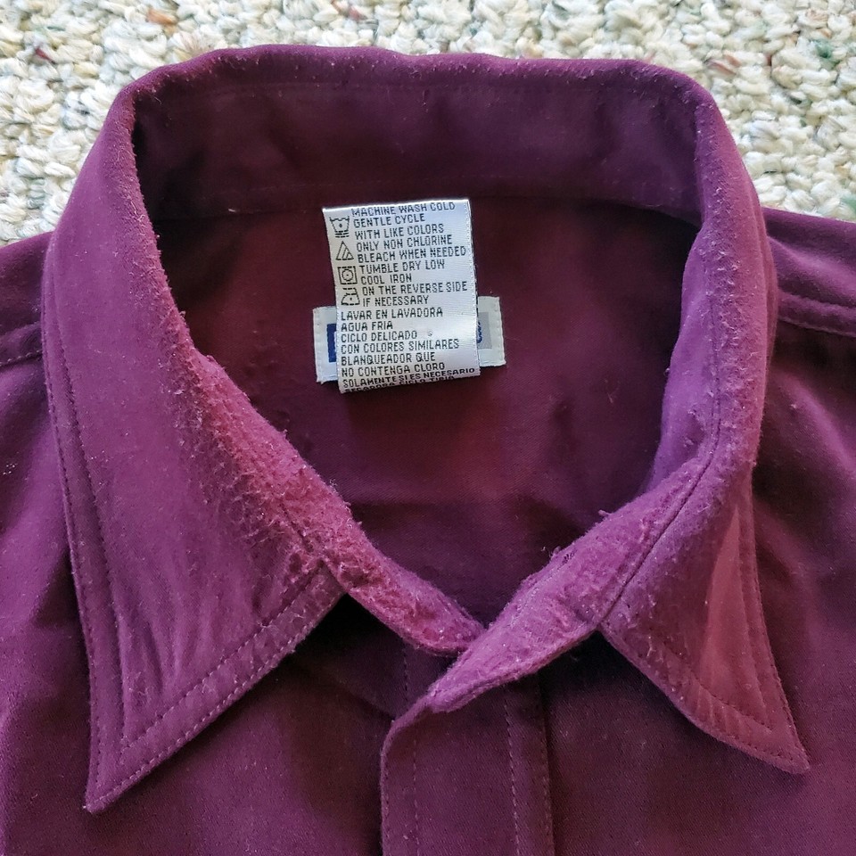 Untied Sueded Polyester Long Sleeve Button Down Shirt Dark Maroon Mens ...