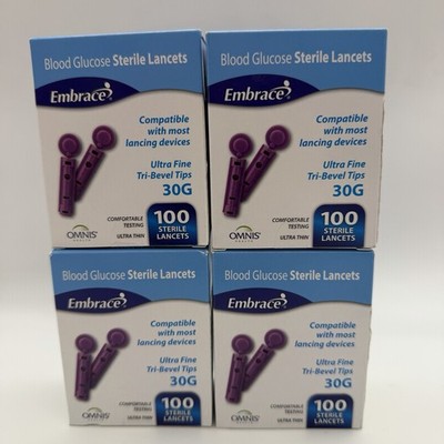Embrace Lancet for Lancing Device 30 Gauge 400 Lancets 4 Sealed Boxes 8 ...