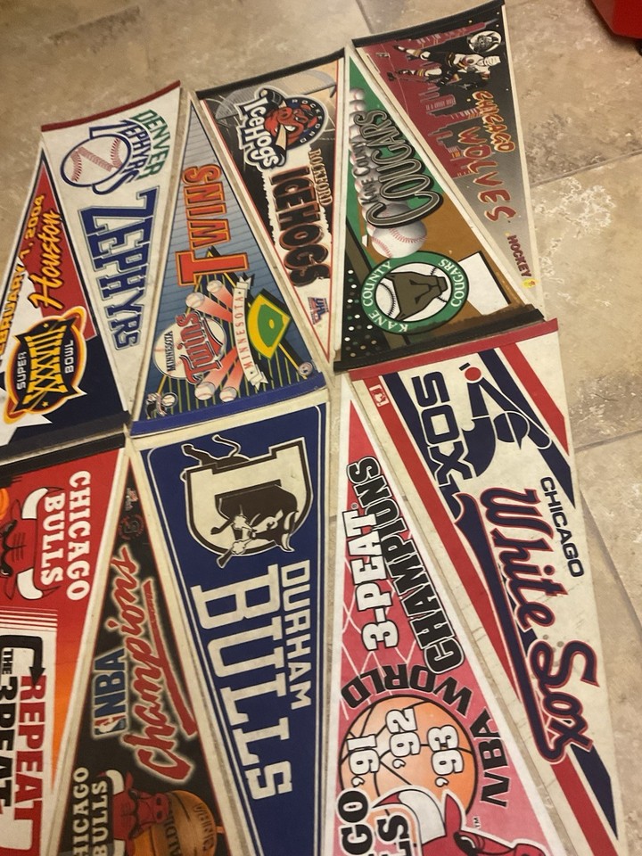 Vintage Sports MLB NBA Minor League Baseball Defunct Pennant Flag Lot ...