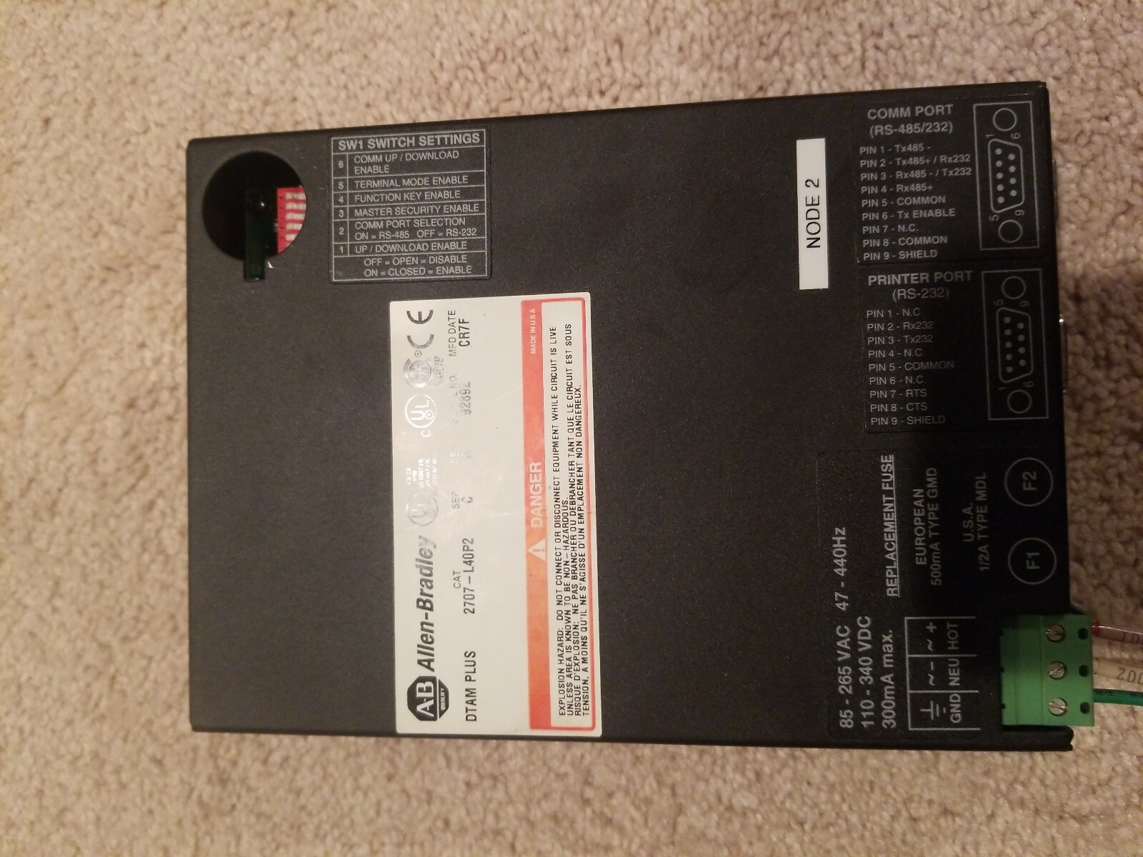 ALLEN BRADLEY DTAM PLUS OPERATOR PANEL 2707-L40P2 SER. C REV. A! | eBay