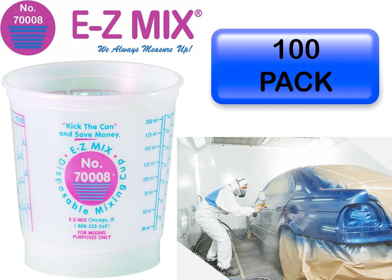 100 Pack EZ Mix 70008 Disposable Painting Mixing Cups 1/2 Pint New Free ...