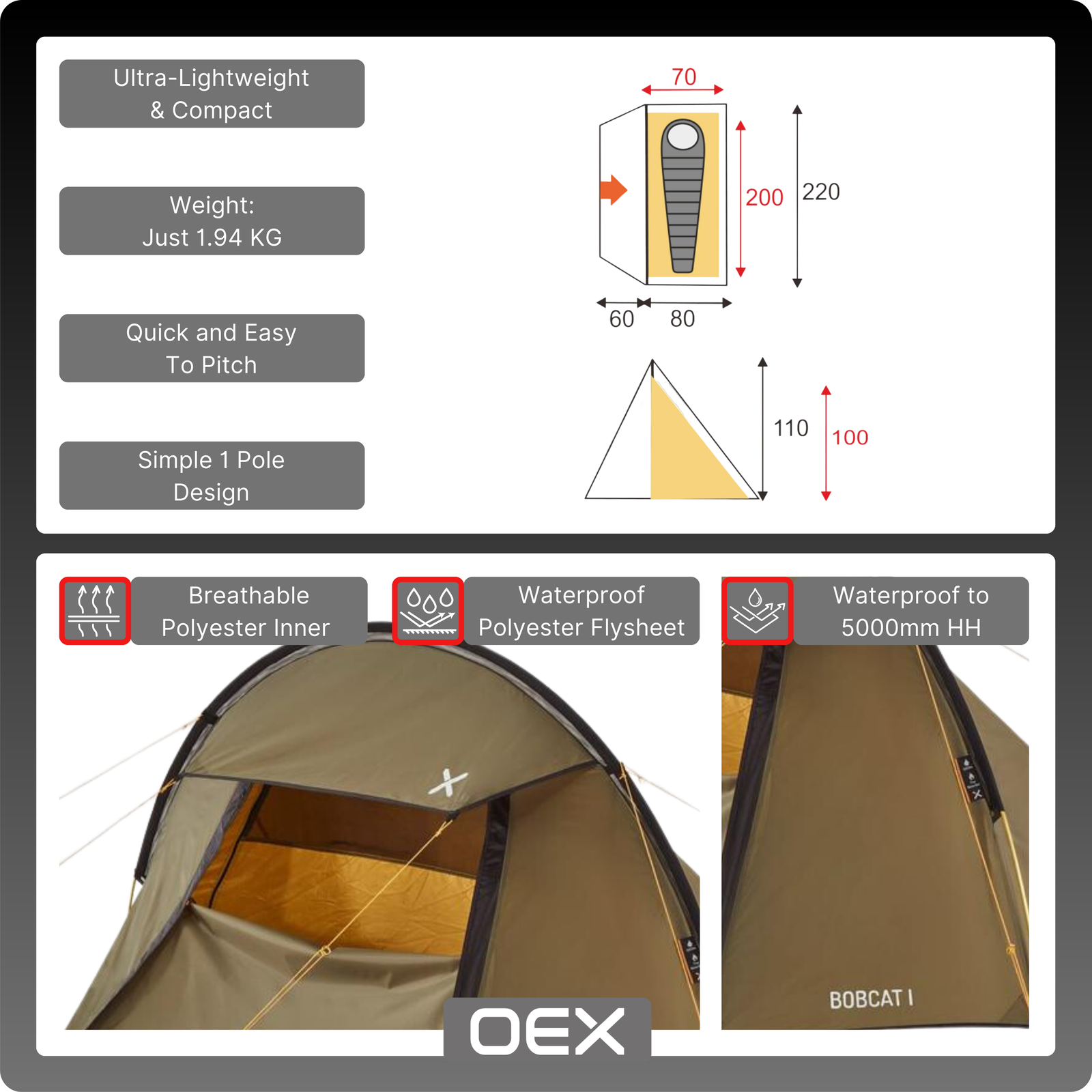 Oex Bobcat 1 Person Tent Green for sale online | eBay