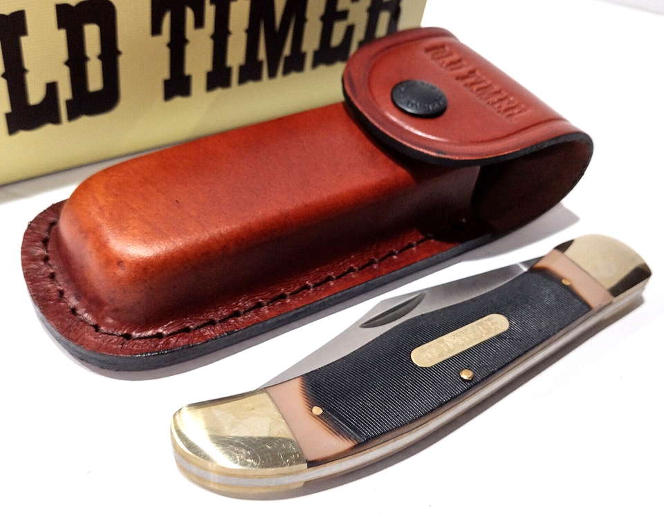Schrade Old Timer Mustang Skinning Folding Pocket Knife + Leather Belt ...
