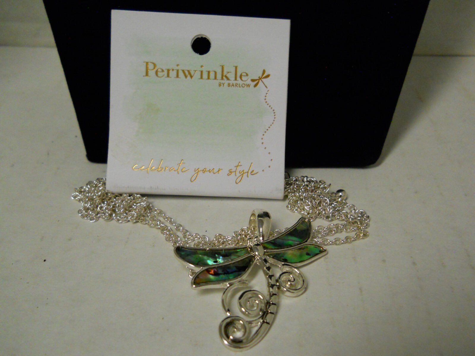 Periwinkle 18" Silver Tone Dragon Fly Shell Inlay Three Strand Necklace ...