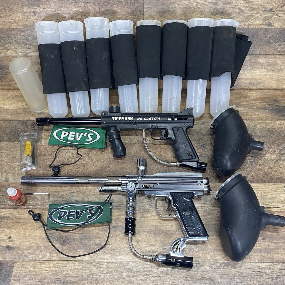 Tippmann 98 Custom w/ E Rex Pro Chrome Paintball Guns Marker Lot ...