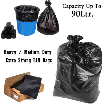 EXTRA STRONG BIN LINERS BAGS HEAVY DUTY BLACK RUBBISH WASTE REFUSE ...