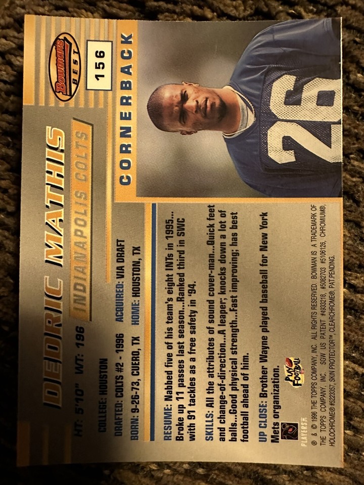 1996 Bowman's Best Dedric Mathis Rookie G4 Indianapolis Colts #156 | eBay