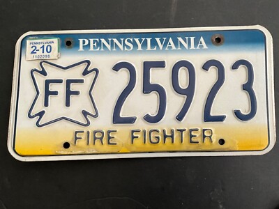 2010 Pennsylvania Fire Fighter License Plate Tag FF 25923 fireman ...