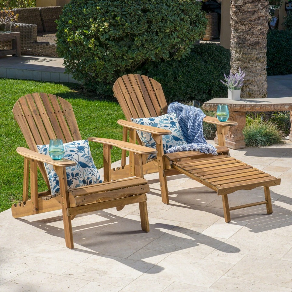 Katherine Outdoor Reclining Wood Adirondack Chair with Footrest (Set of ...