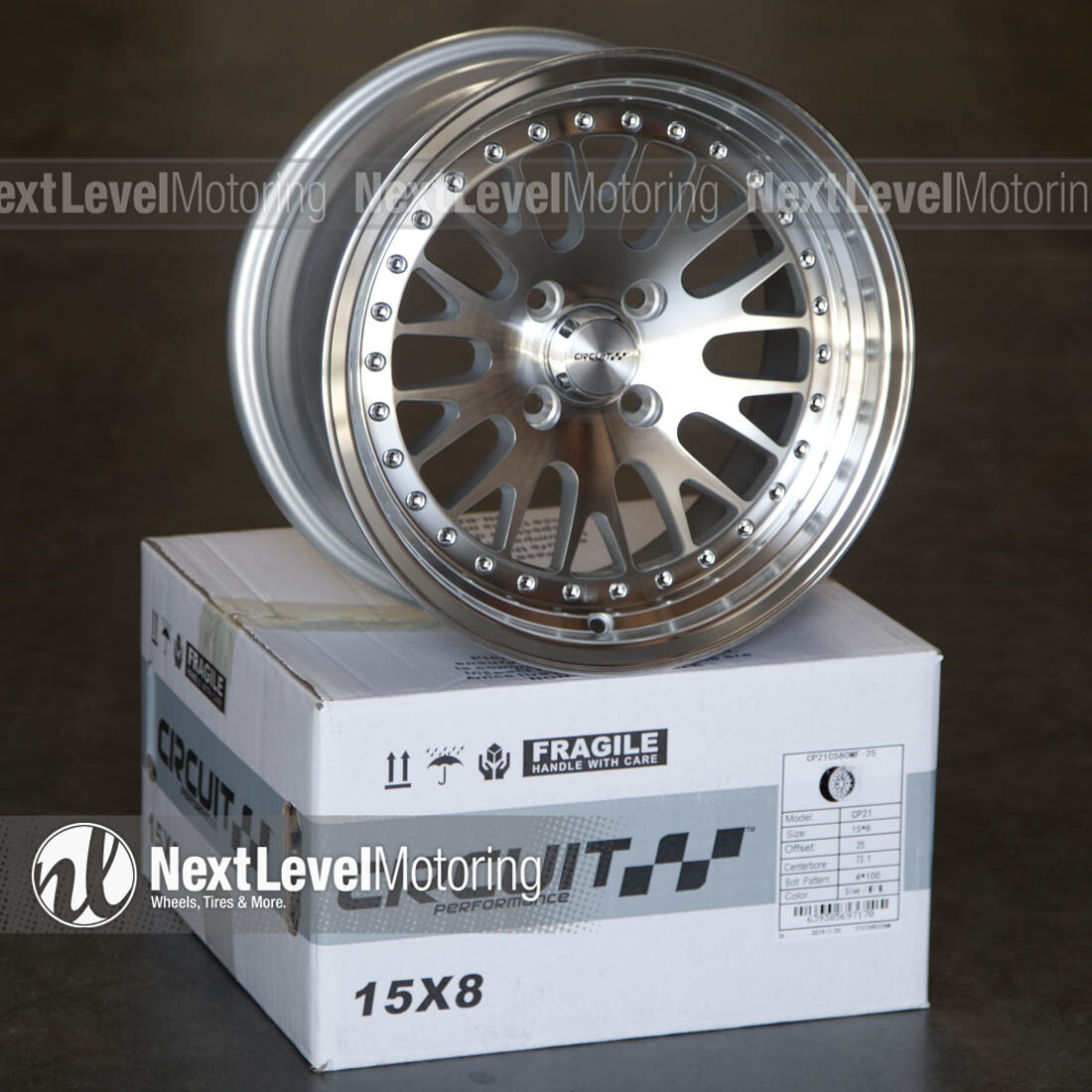 Circuit Performance CP21 15x8 4-100 +25 Silver Machined Wheels Rims ...